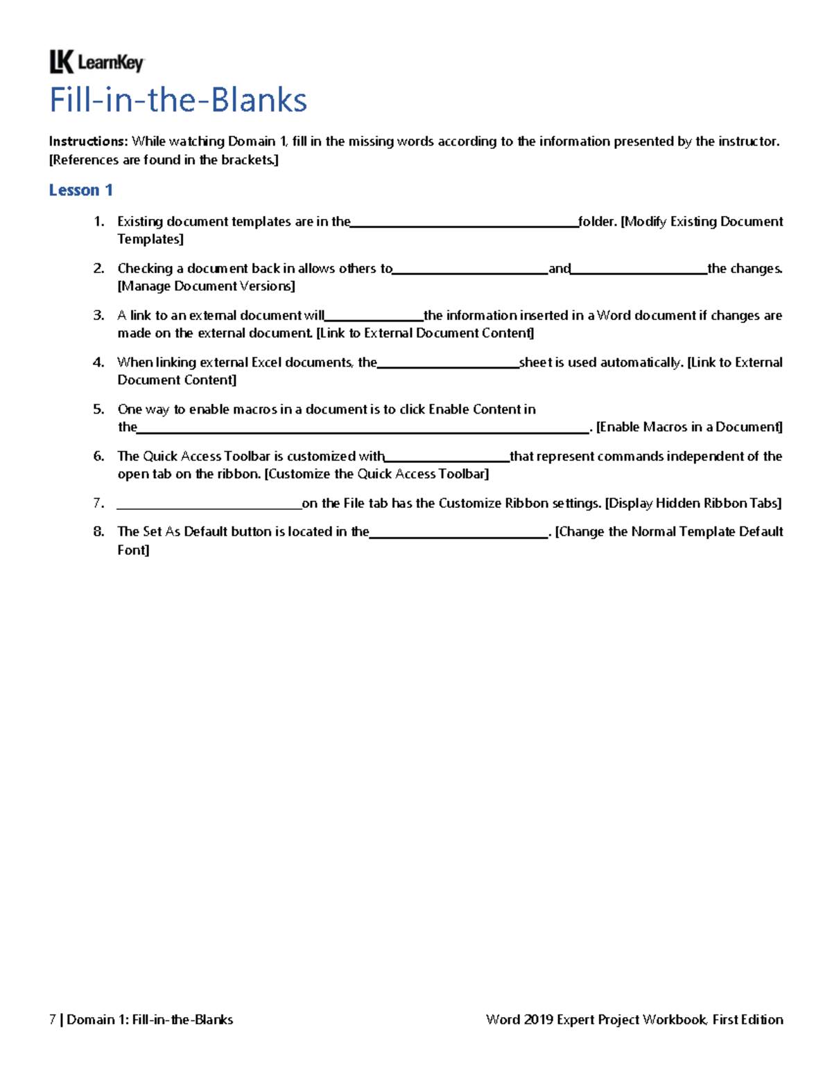 Word 2019 Expert D1 L1: Manage Document Options & Settings Projects ...