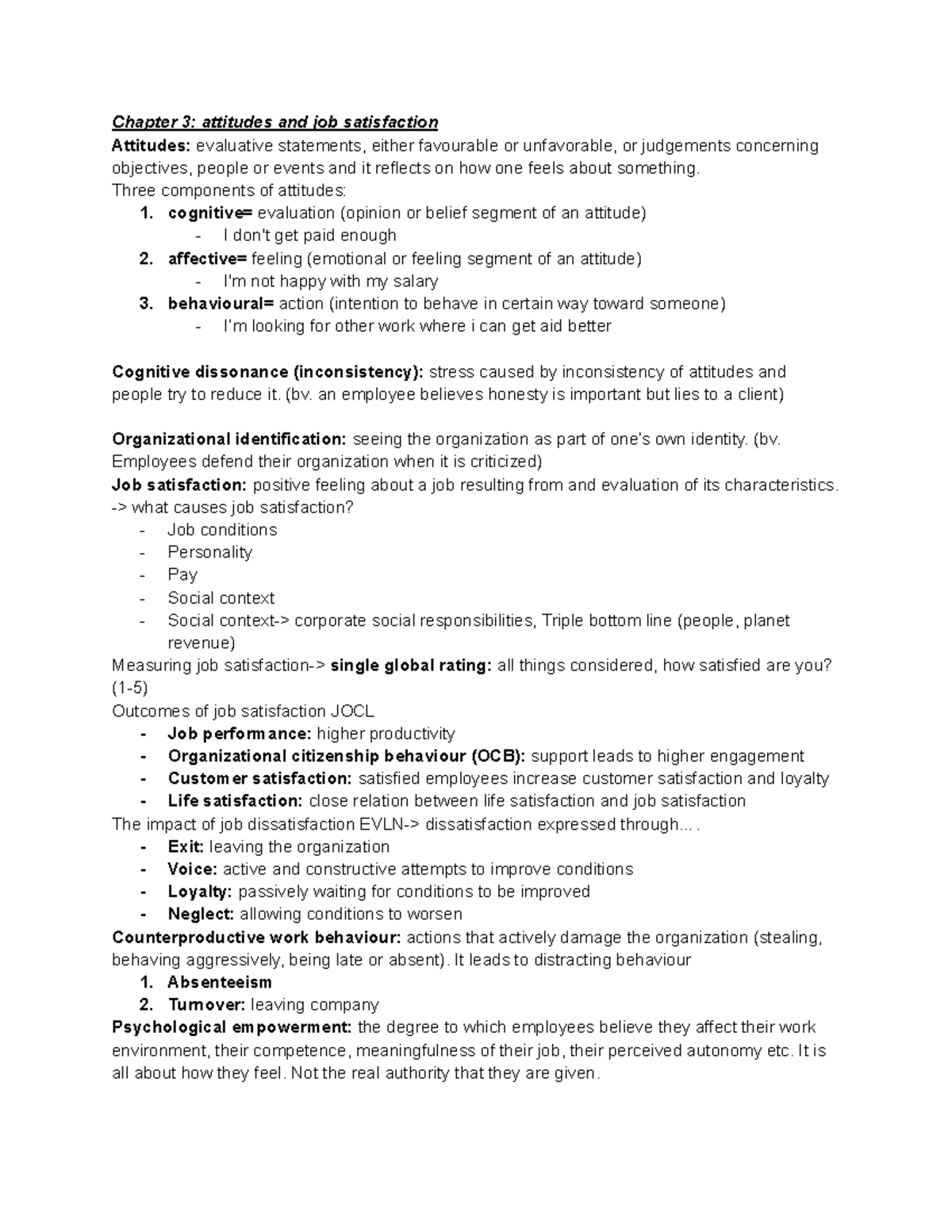 Chapter 3: Attitudes and Job Satisfaction Insights - Studeersnel