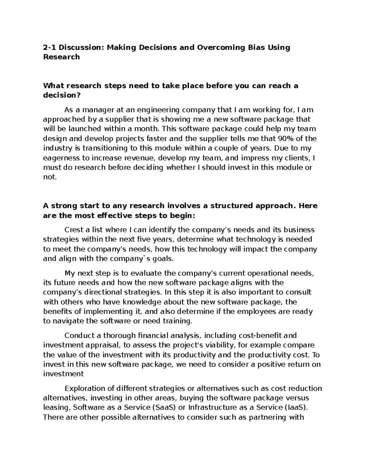 2-1 Discussion: Research Steps for Decision-Making & Bias Overcoming ...