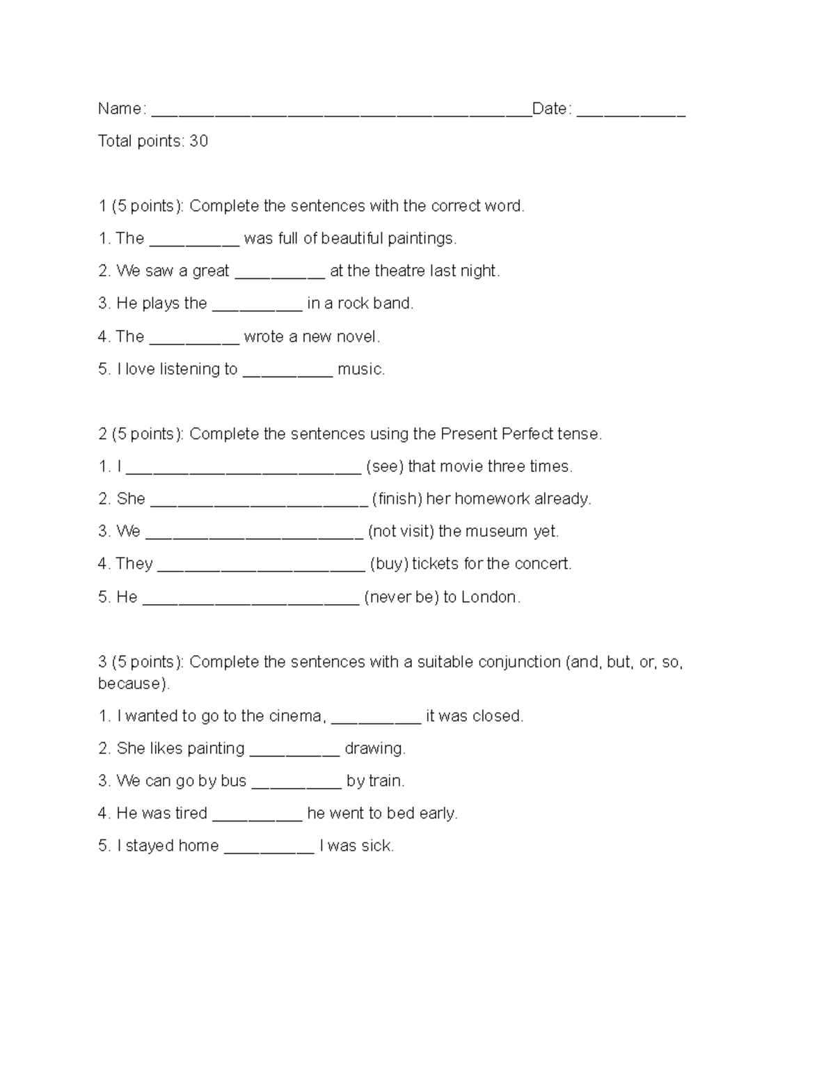 English Test Grade 8 - Exercises for Language Skills - Studocu