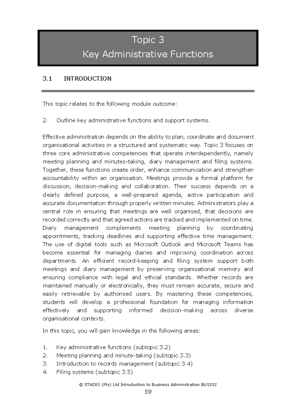 BUS152: Key Administrative Functions - Lecture Notes - Studocu