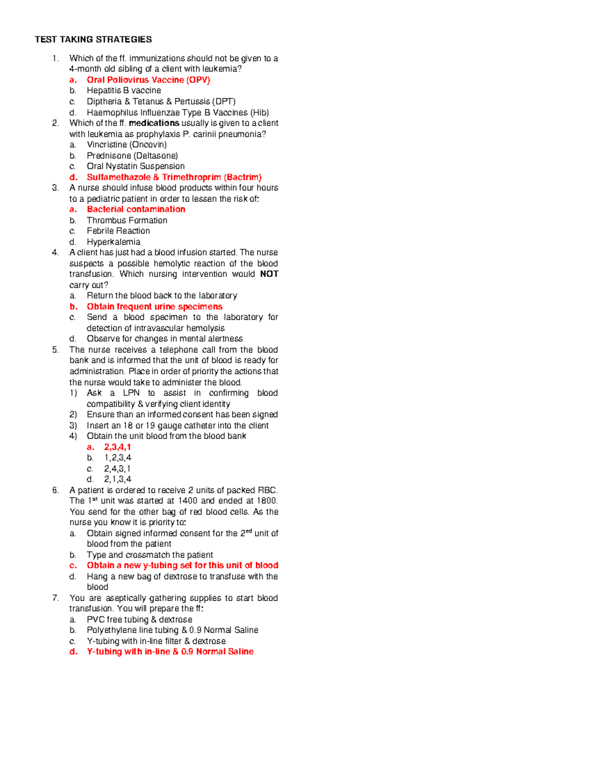 MS Nursing Test Taking Strategies for Hematology & Transfusion Care ...