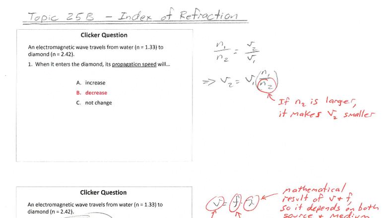 25B Solutions to Clicker Questions on Index of Refraction - Studocu