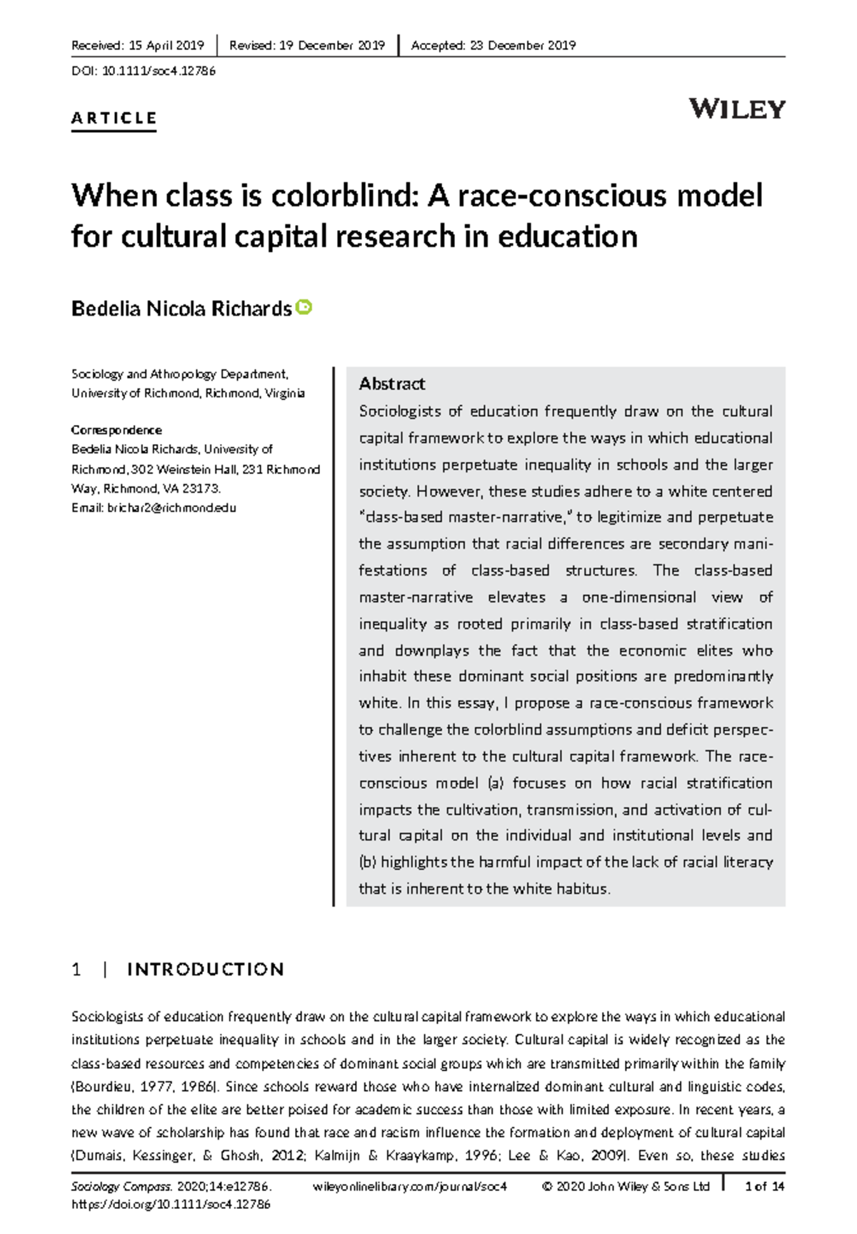 When Class is Colorblind: A Race-Conscious Cultural Capital Model - Studocu