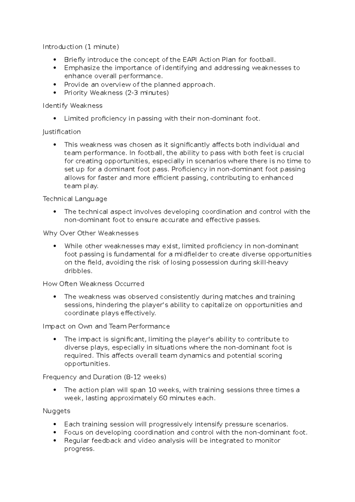 Action Plan for Weak Foot Passing Preparation - EAPI Assessment Guide ...