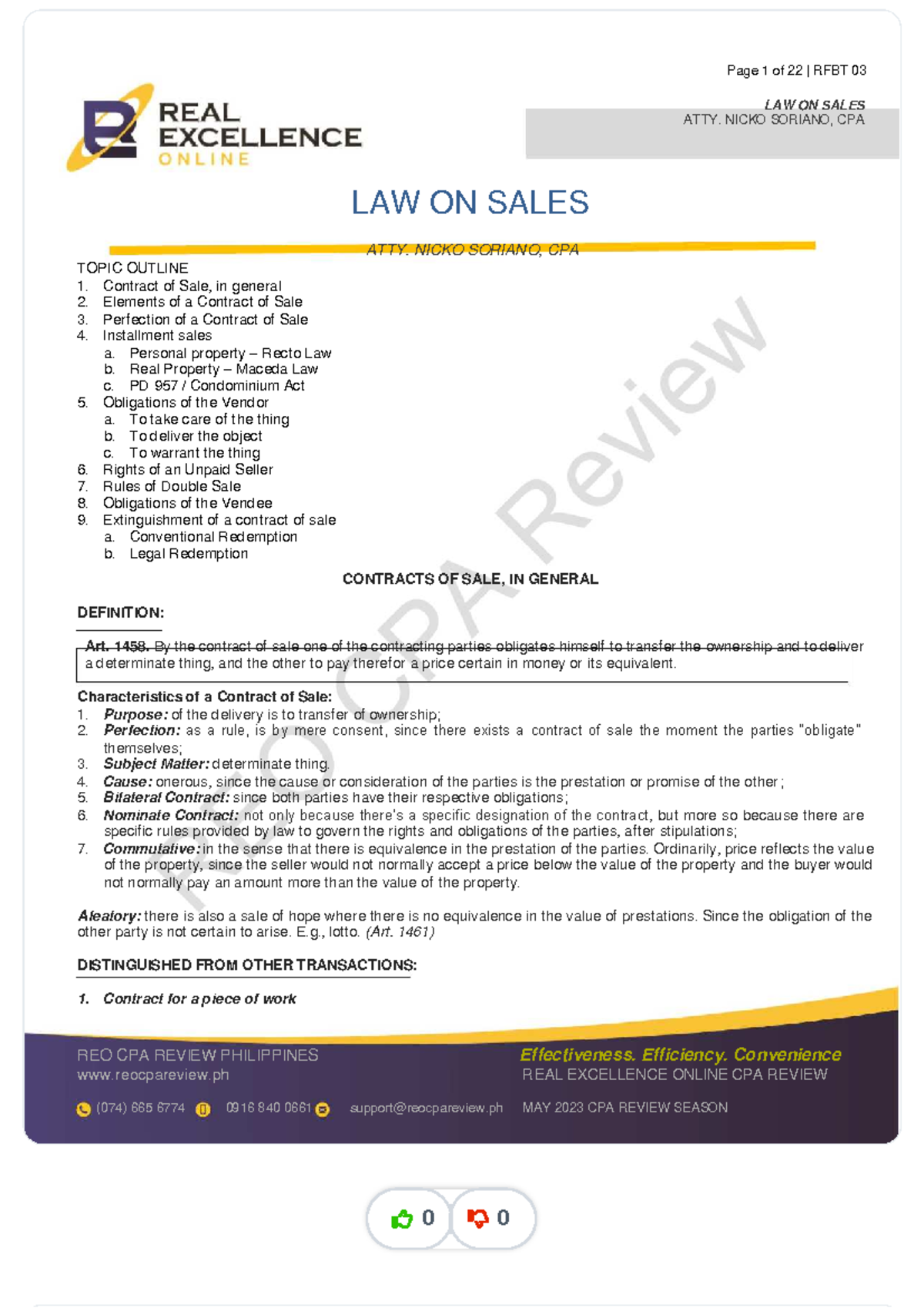 LAW ON SALES (LAW 101) - Comprehensive Guide by Atty. Nicko Soriano ...