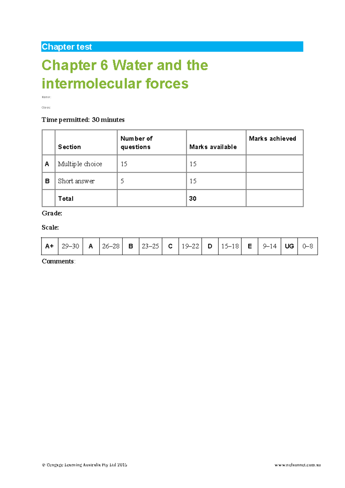 Chapter Test: Water and Intermolecular Forces (Course Code: 6) - Studocu