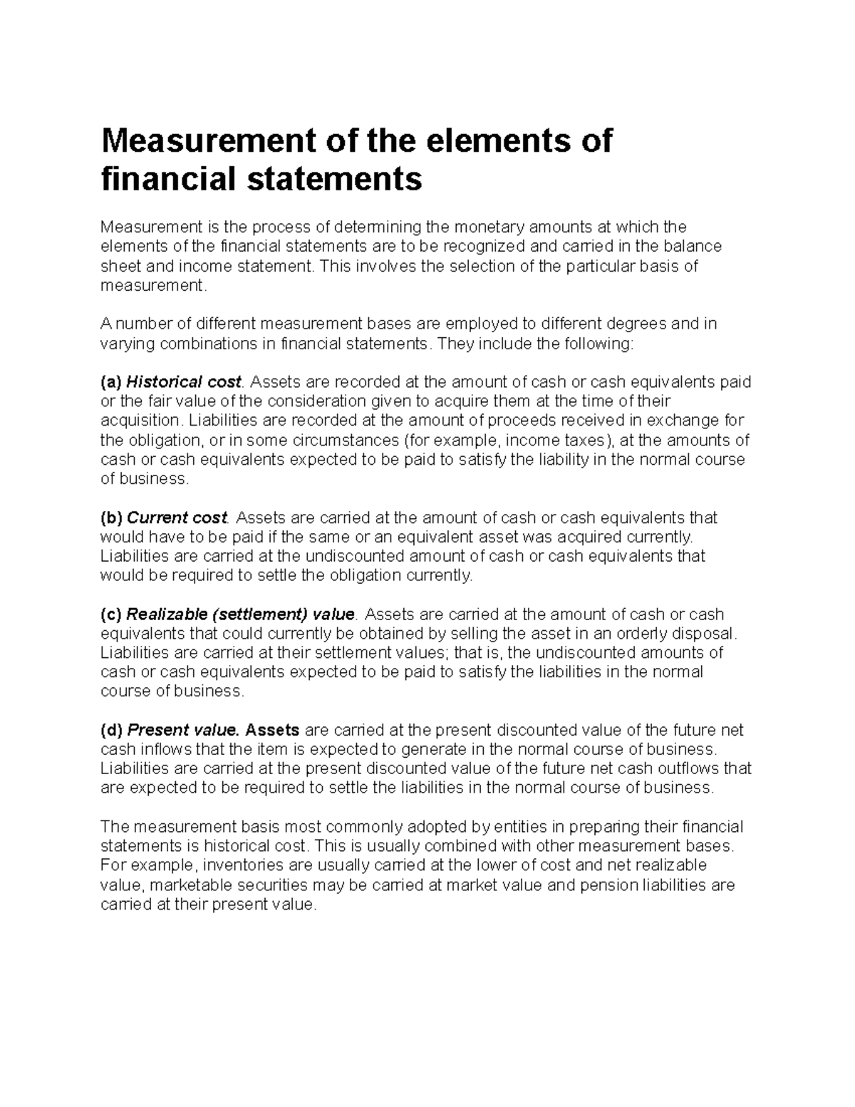 Measurement of the elements of financial statements - Measurement of ...