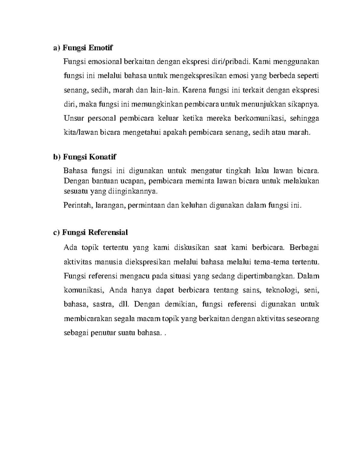 Fungsi Emotif dan Konatif dalam Bahasa: Analisis dan Contoh - Studocu