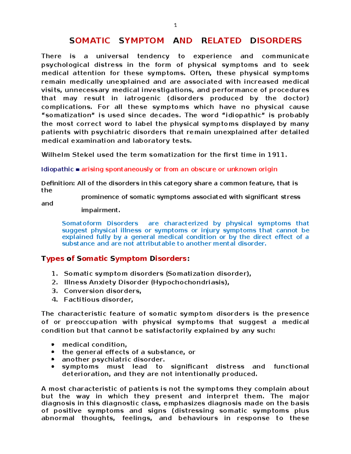 Somatic Symptom Disorders: Understanding and Diagnosis - Studocu