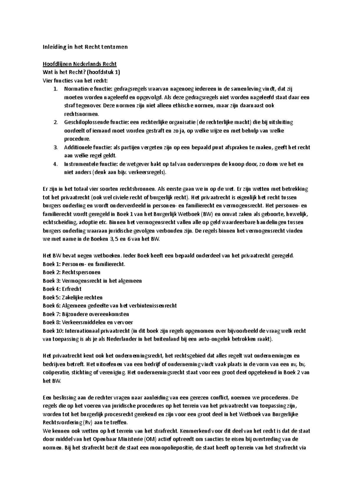 Inleiding in het Recht Tentamen Samenvatting en Hoofdlijnen - Studeersnel