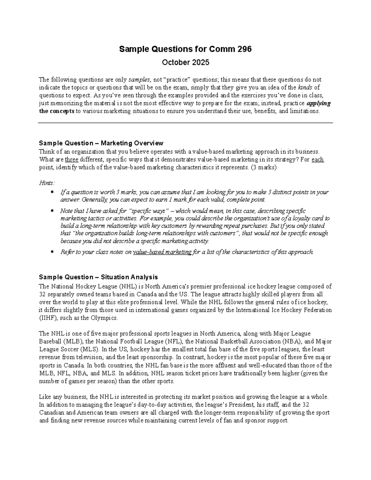 COMM 296 Sample Midterm Questions - October 2025 - Studocu