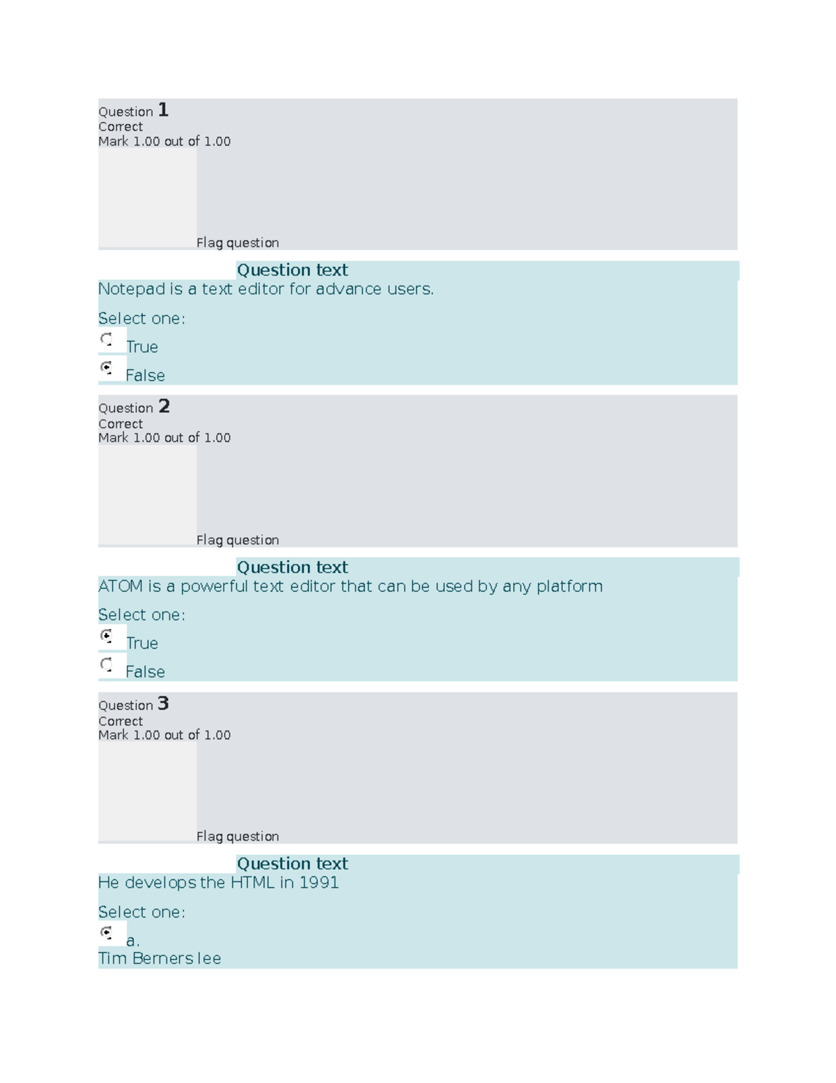 Computing fundamentals - Question 1 CorrectMark 1 out of 1. Flag ...