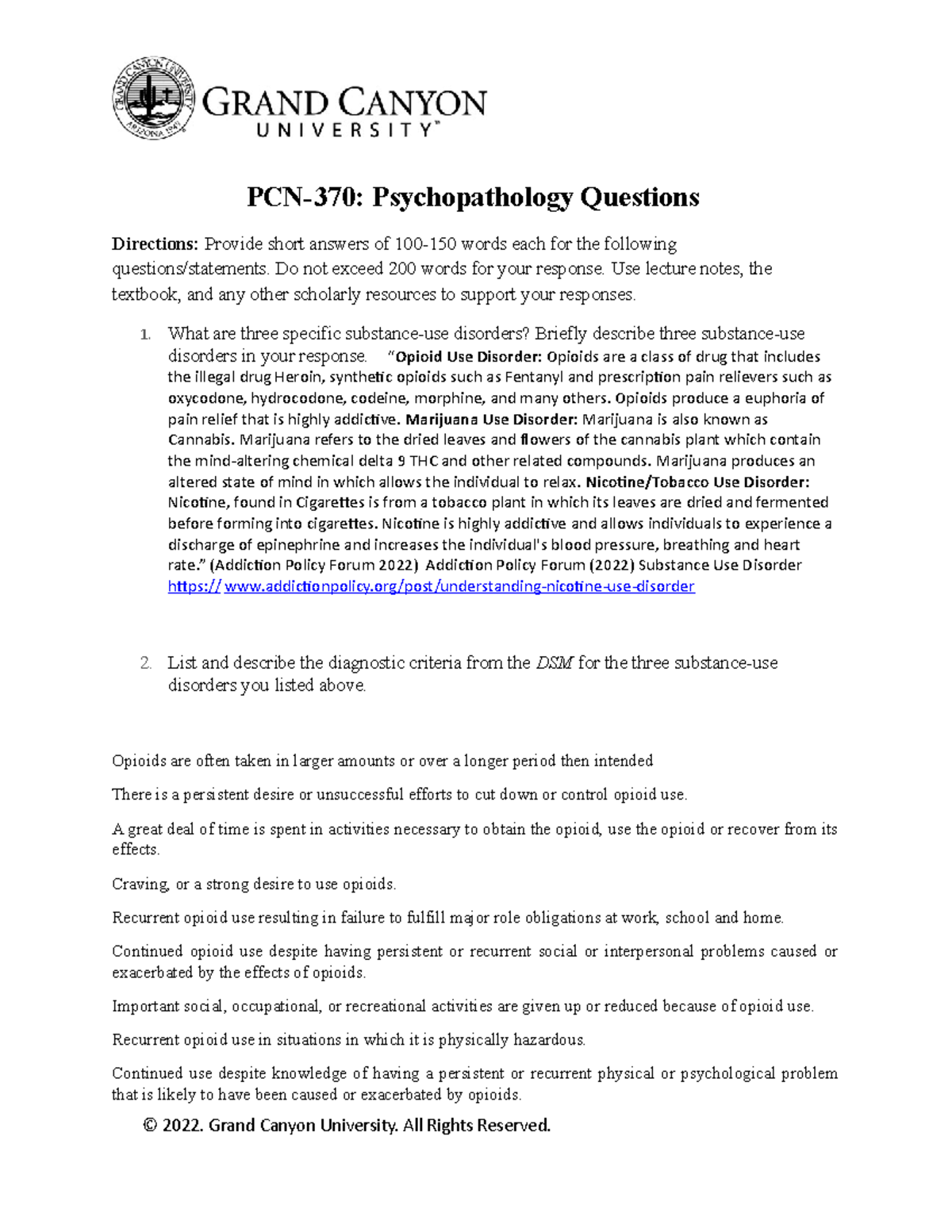 PCN-370 Final Exam: Psychopathology Questions and Responses - Studocu