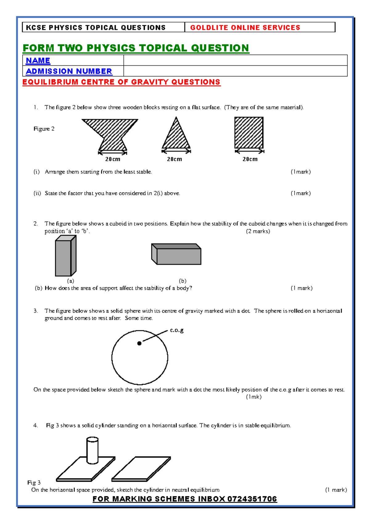 P.KCSE PHYSICS FORM TWO TOPICAL QUESTIONS - GOLDLITE SERVICES - Studocu