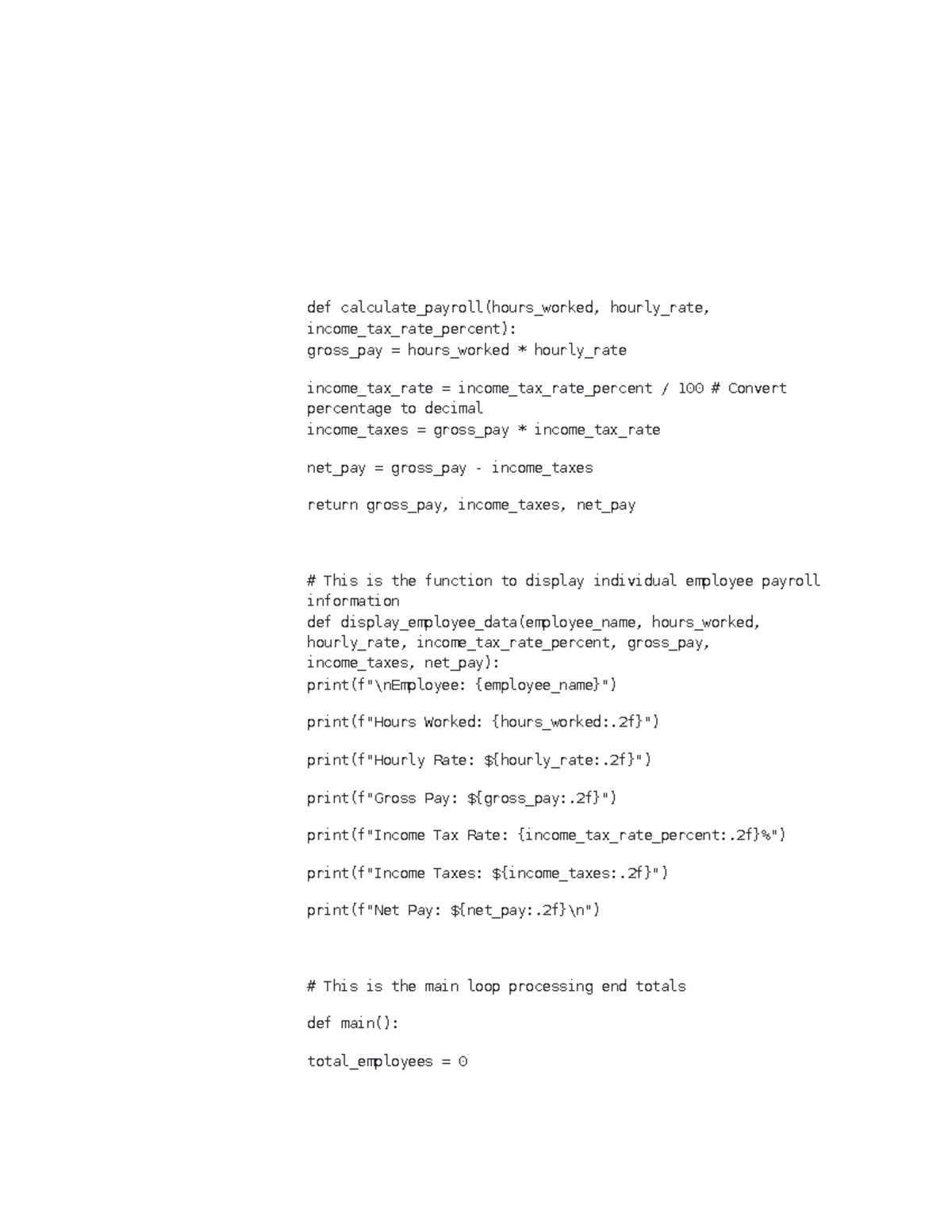 Payroll Calculation Function and Employee Data Display - Studocu