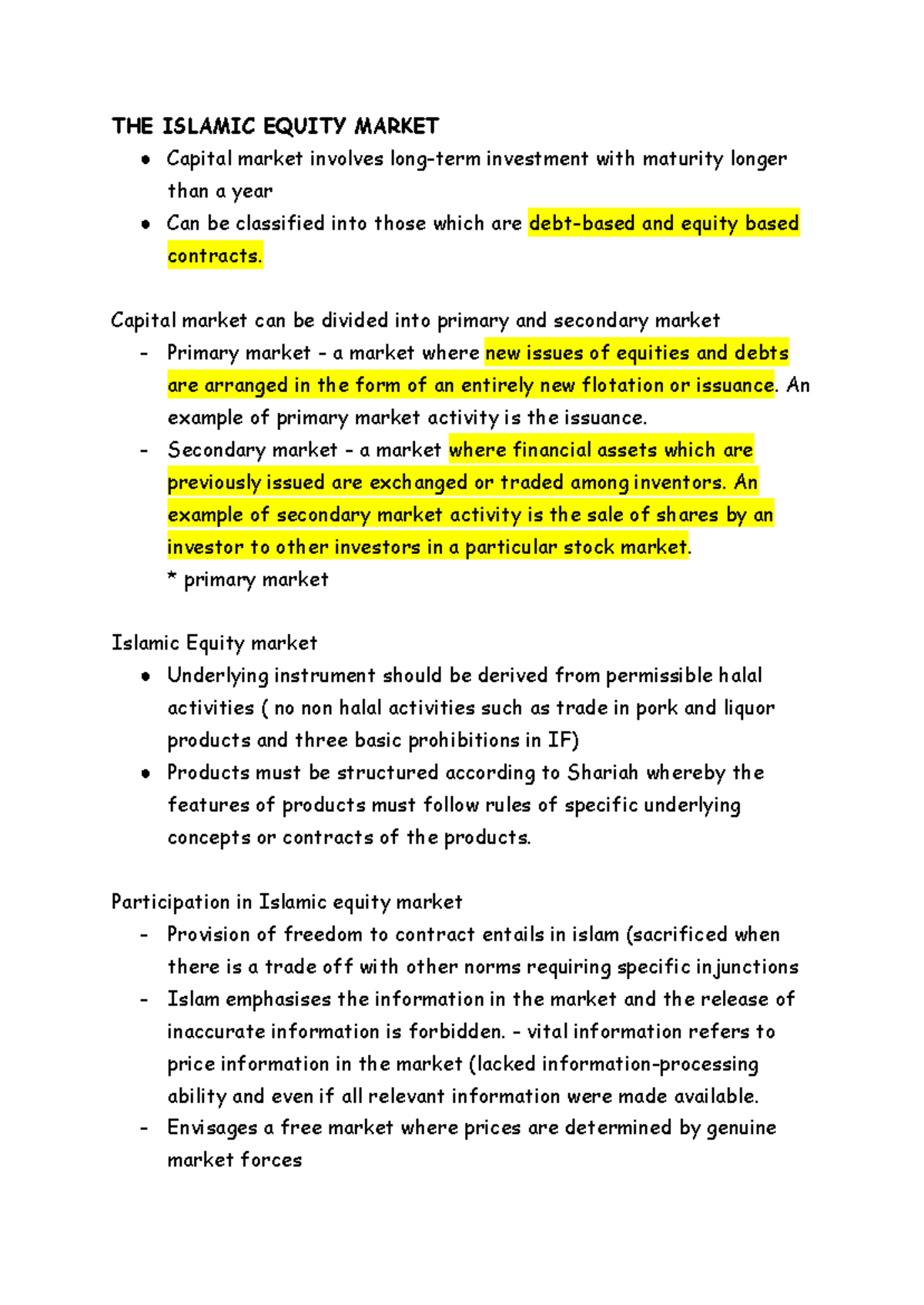 Islamic Securities - Notes on Islamic Equity Market and Sukuk - Studocu