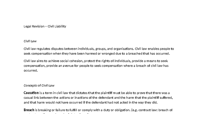 Civil Liability Revision: Key Concepts in Civil Law - Studocu