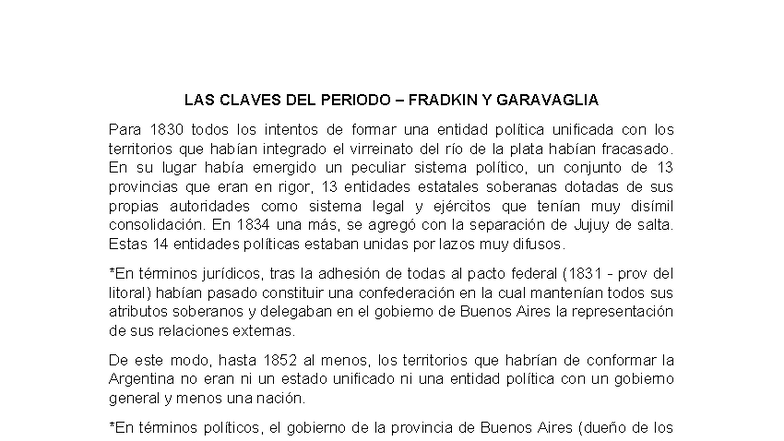 Resumen del Periodo Fradkin y Garavaglia (1830-1880) - LAS CLAVES - Studocu