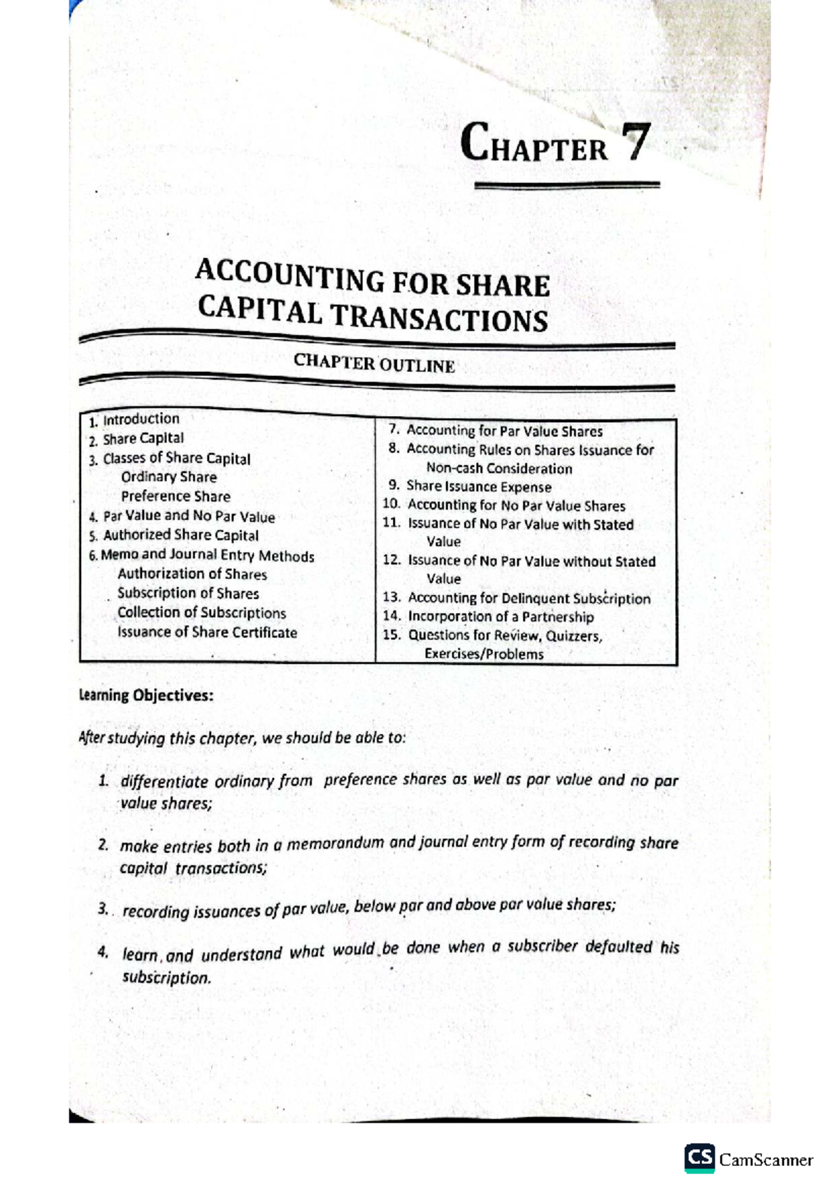 CS Chapter 7: Accounting for Share Capital Transactions - Studocu