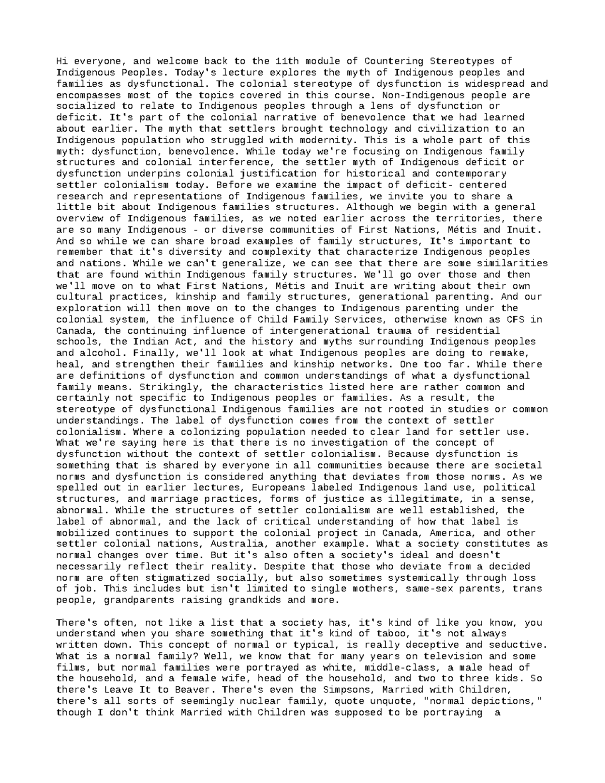 Countering Stereotypes of Indigenous Peoples: Module 11 Lecture Notes ...