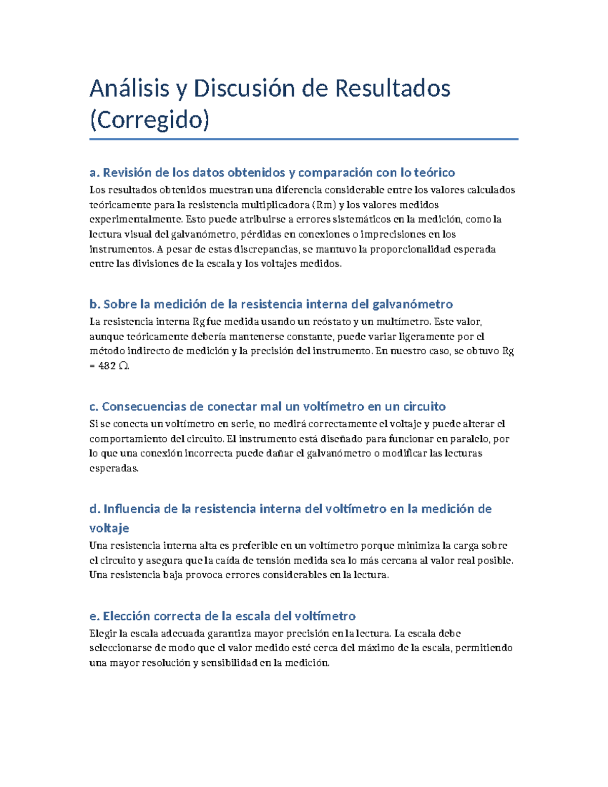 Análisis y Discusión de Resultados Experimentales en Medición - Studocu