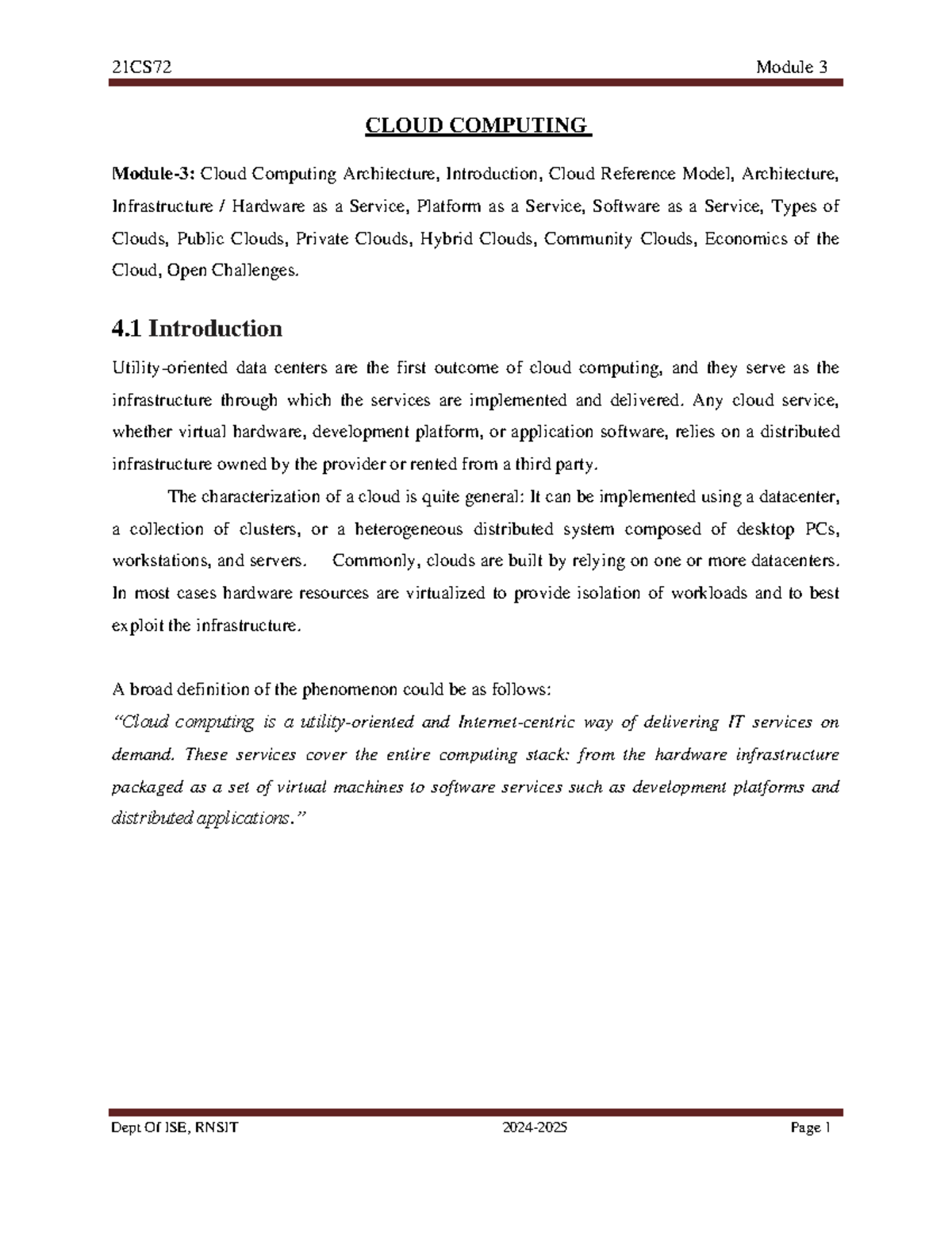 21CS72 Cloud Computing Module-3 - CLOUD COMPUTING Module- 3 : Cloud Computing Architecture ...