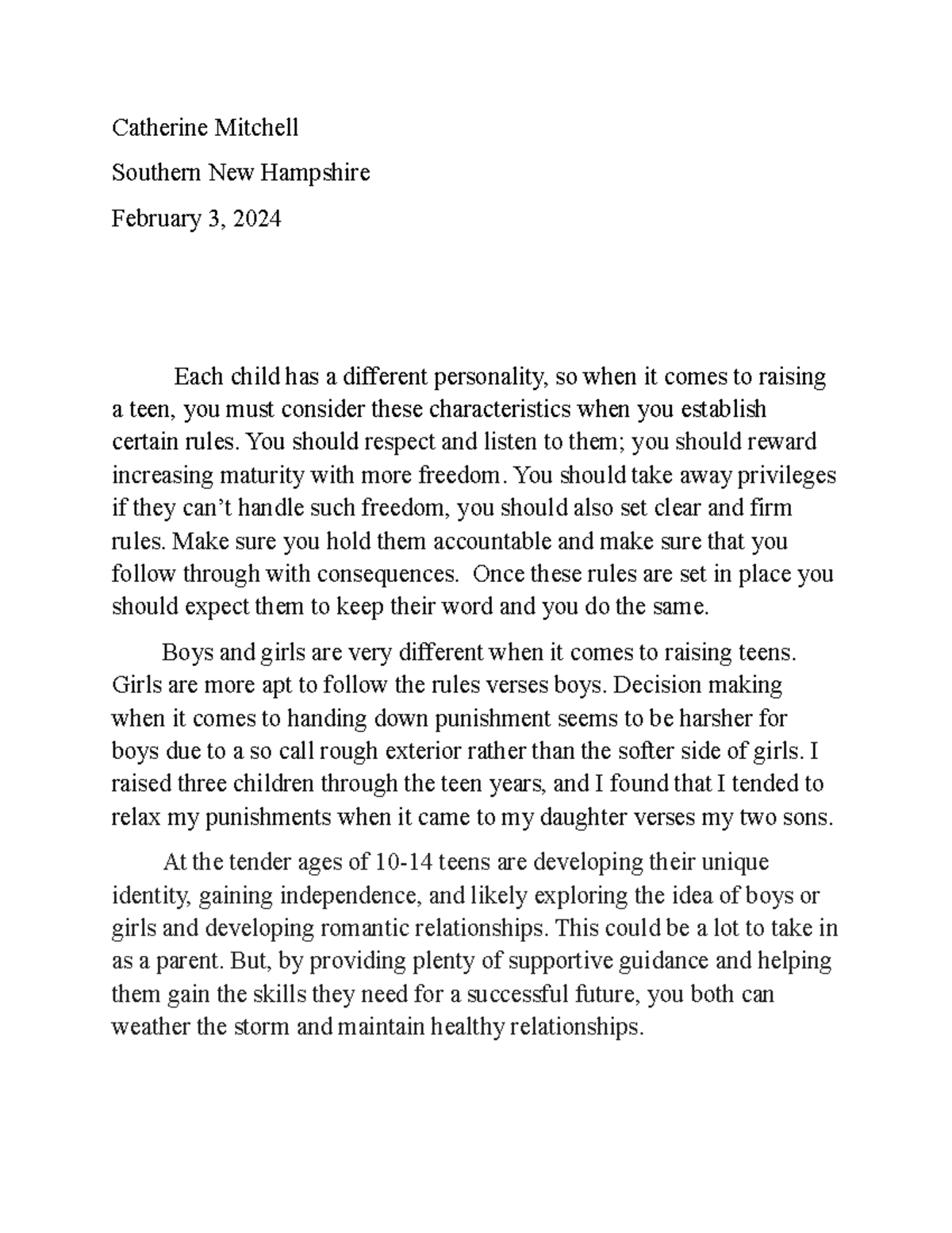 Raising teens 10-14 - complete paperwork - Catherine Mitchell Southern ...