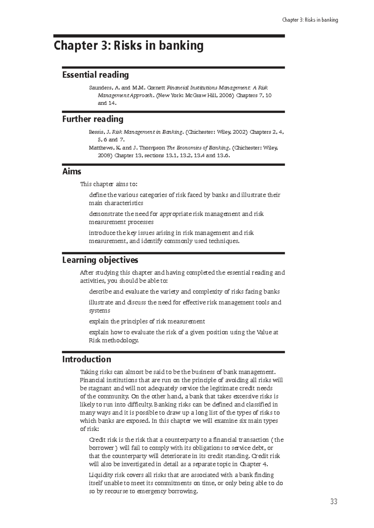 Chapter 3: Banking Risks and Risk Management (FIN 101) - Studocu
