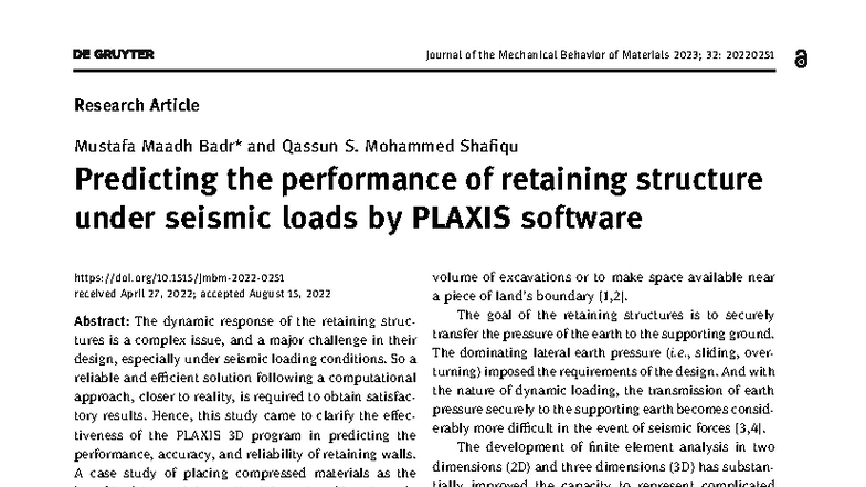 Predicting Retaining Structure Performance Under Seismic Loads Using ...