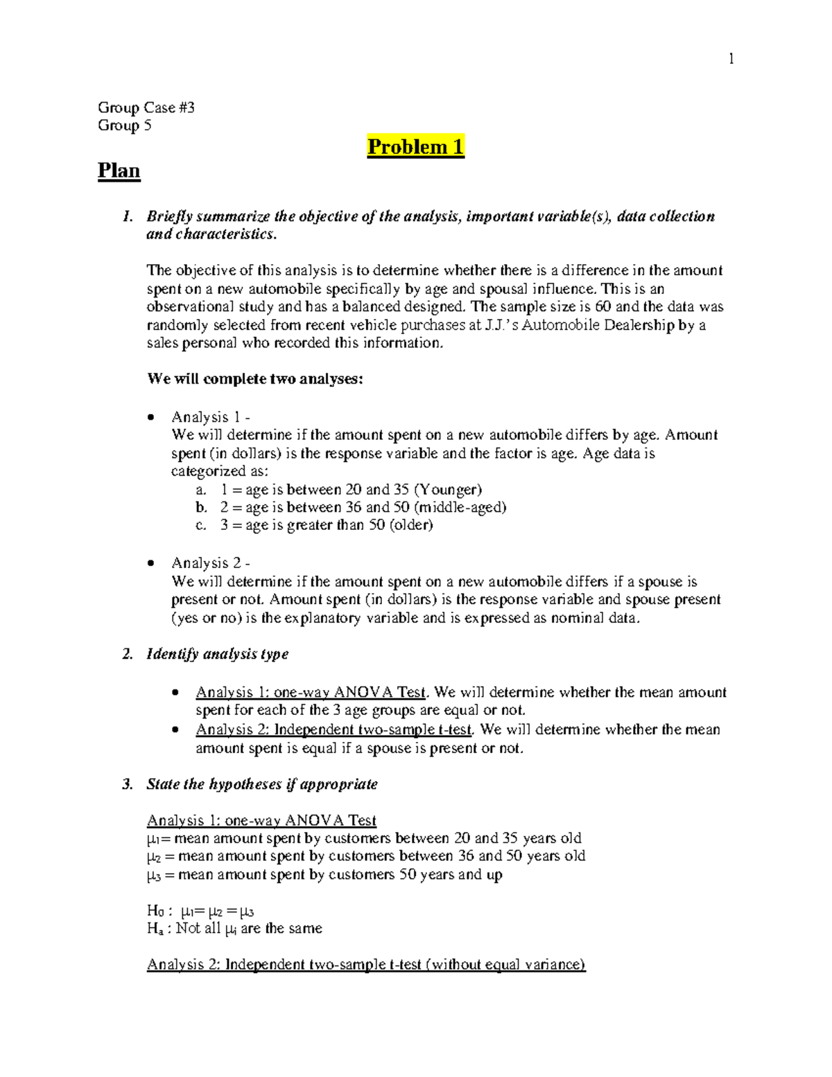 Group Case Study #3: Analysis of Automobile Purchase Influences - Studocu