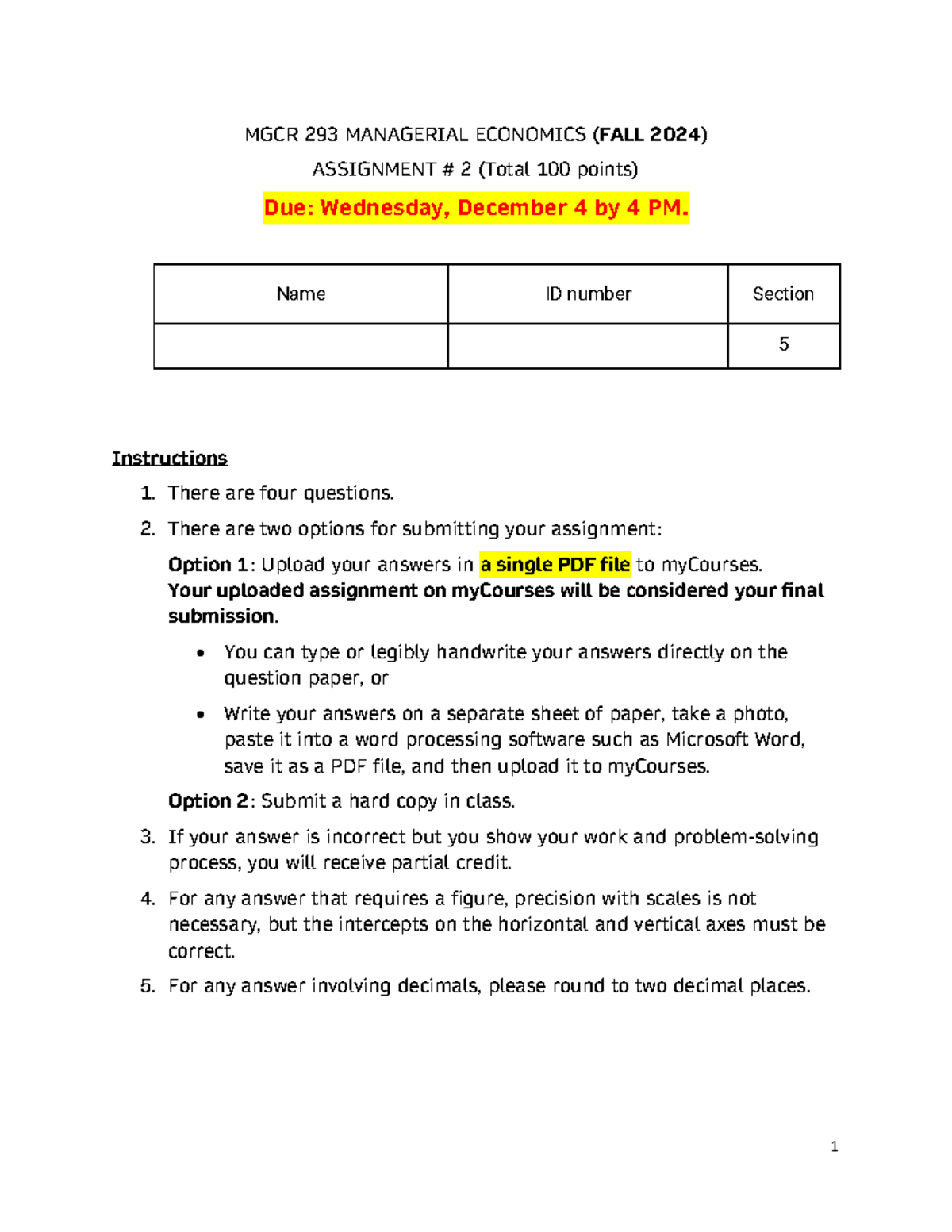 S5 F2024 MGCR 293 Managerial Economics Assignment 2 Guide - Studocu