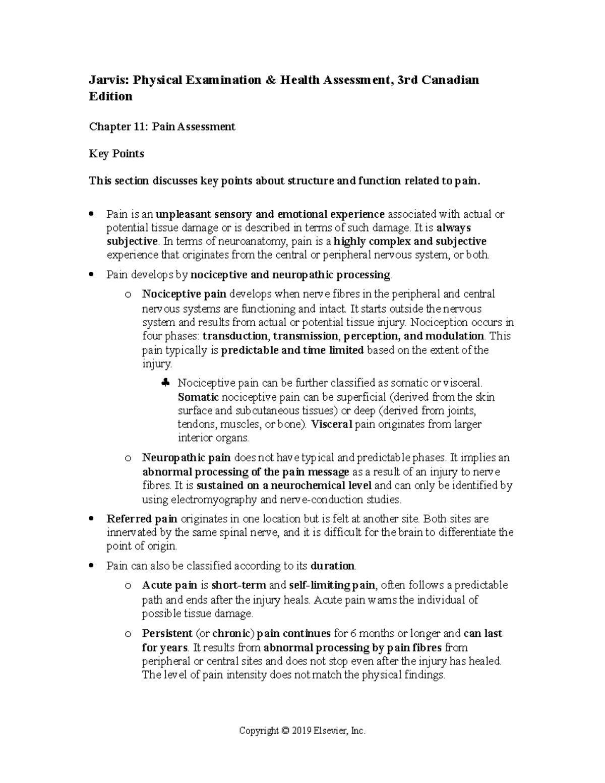 Chapter 011 - Pain Assessment in Physical Examination & Health - Studocu