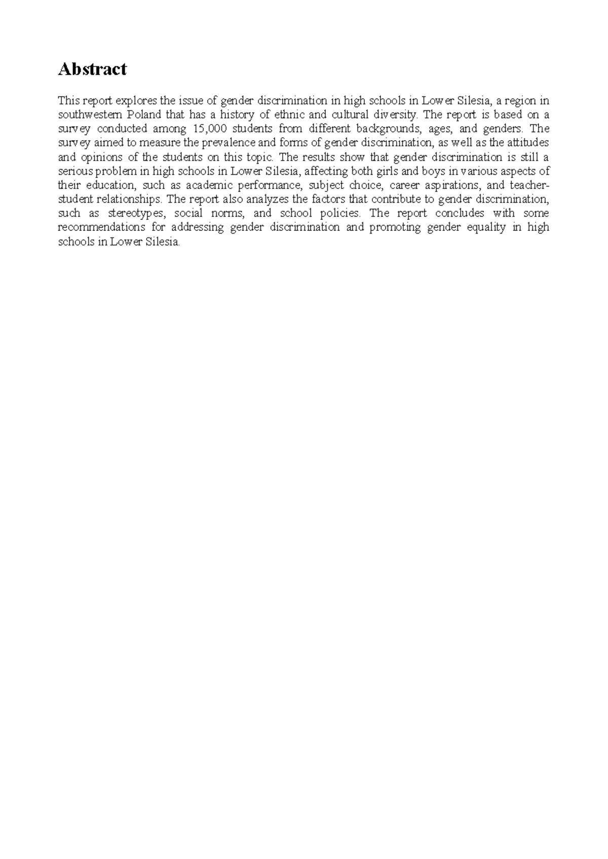 Abstract - Abstrack - Abstract This report explores the issue of gender ...