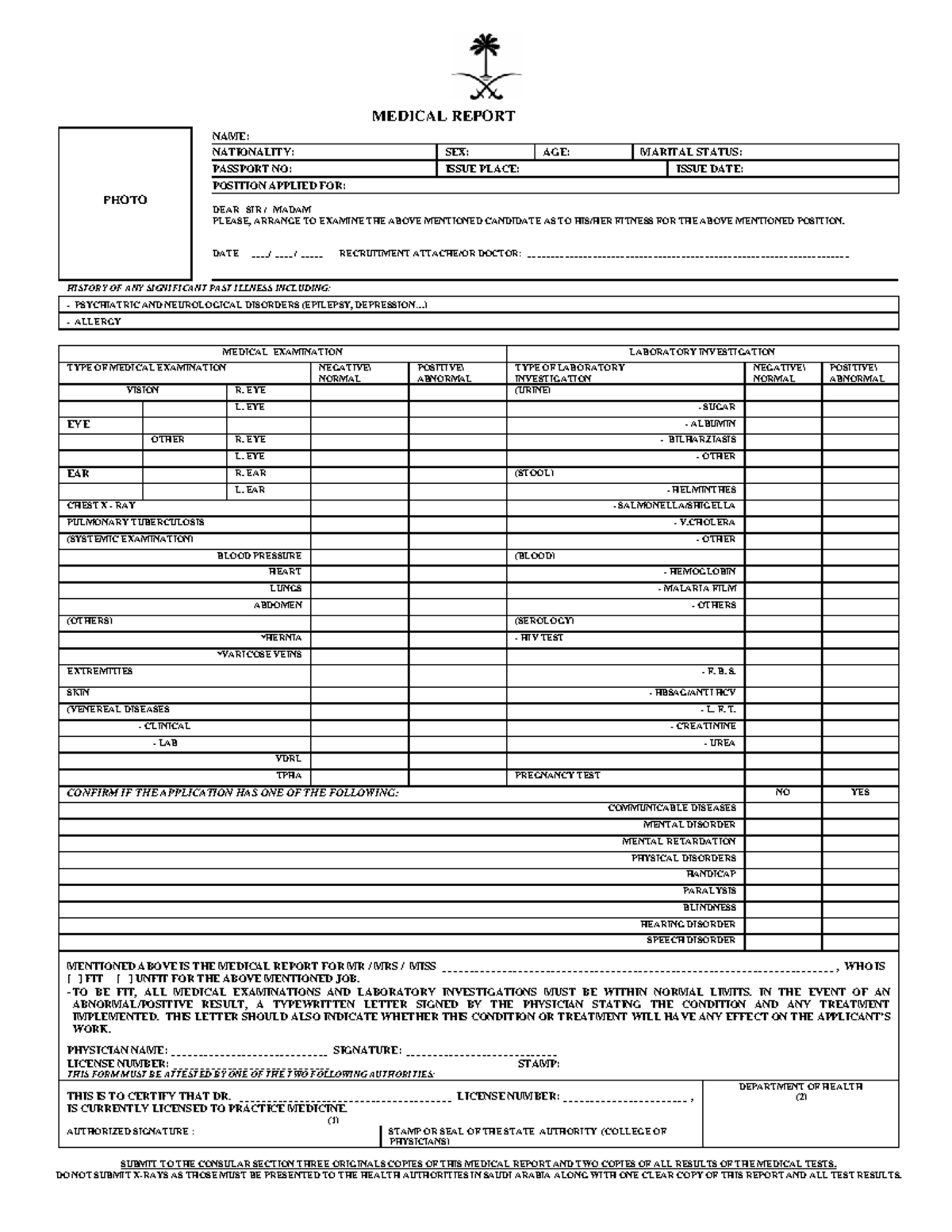 Saudi Arabia Medical Report for Employment Fitness Evaluation - Studocu