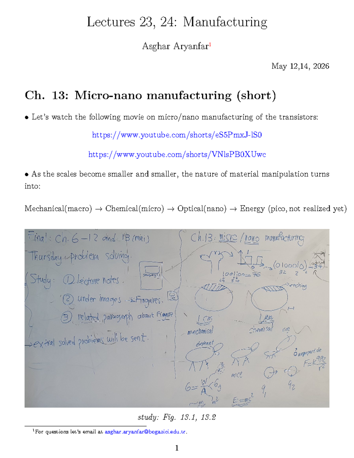 Lectures 23 & 24: Manufacturing Insights (Ch. 13) - May 12, 14, 2026 ...
