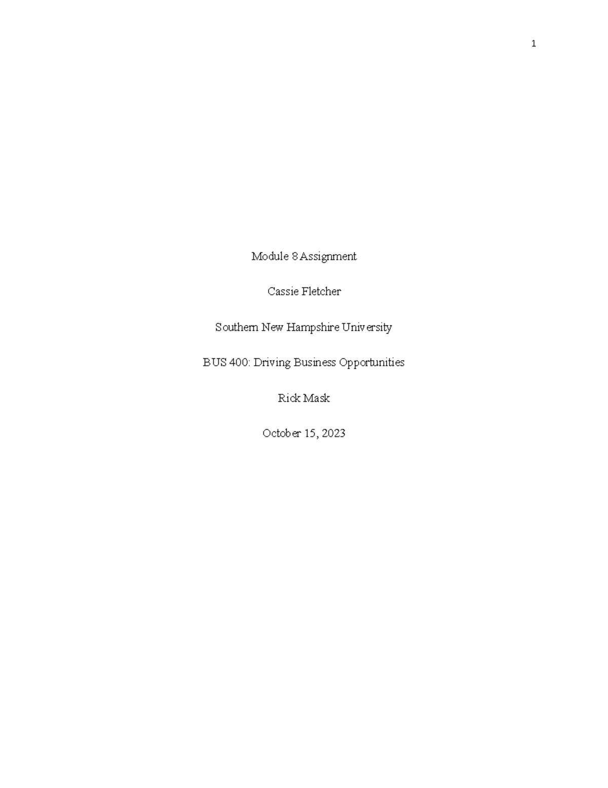 BUS400 Module 8 Assignment - Module 8 Assignment Cassie Fletcher ...