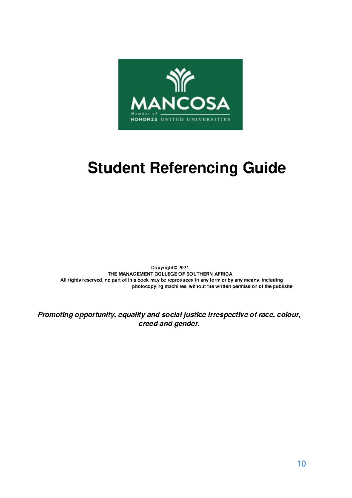 MANCOSA Referencing Guide 2021: Harvard Style and Guidelines - Studocu