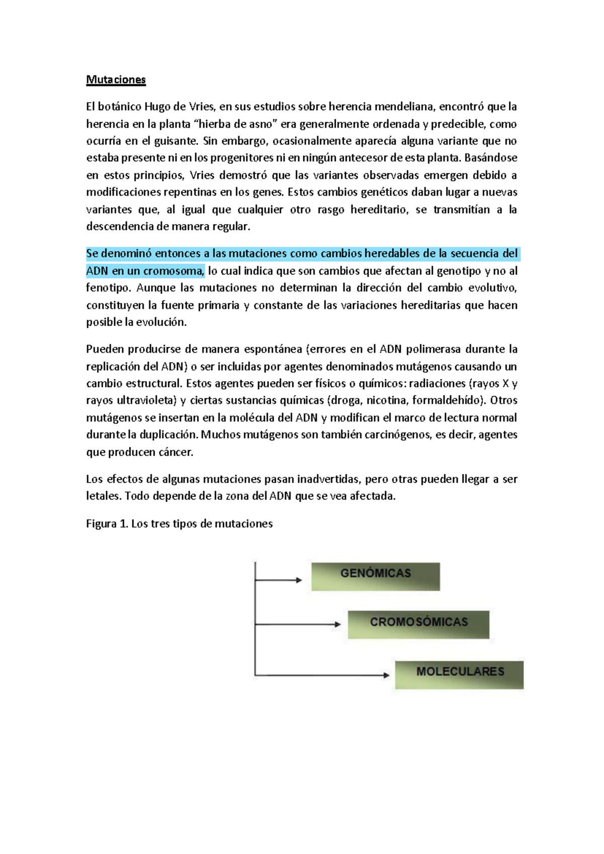 Mutaciones: Estudio de Hugo de Vries y su Impacto en la Herencia - Studocu