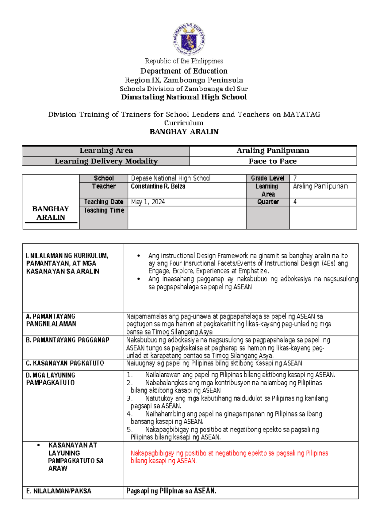 Grade 7 Lesson Exemplar: Understanding ASEAN's Role in Development ...