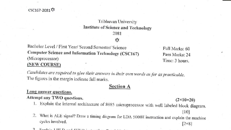 Microprocessor (CSC167) Exam Guide - Tribhuvan University 2081 - Studocu