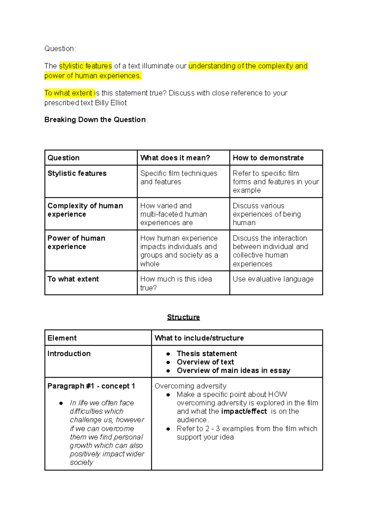 Billy Elliot (Draft Essay): Analyzing Stylistic Features and Human ...