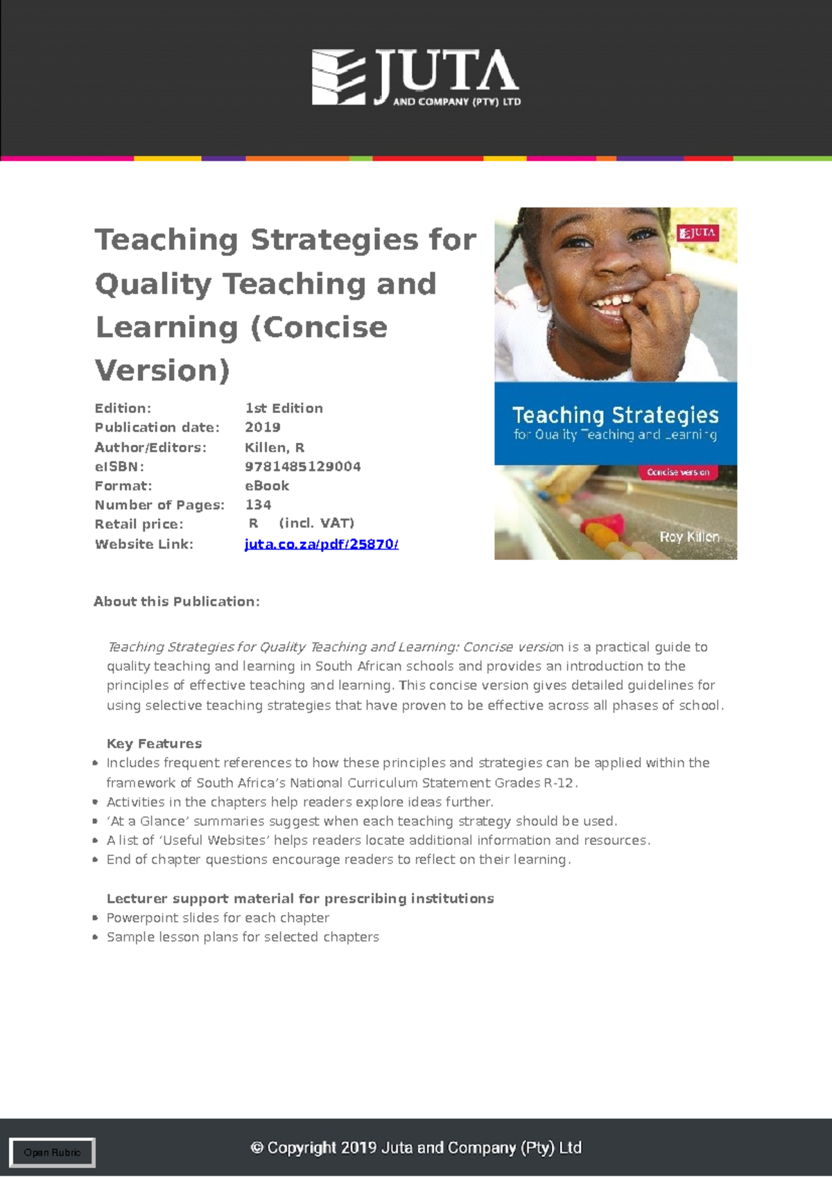 Teaching Strategies for Quality Learning: A Concise Guide (Killen, 2019) - Studocu