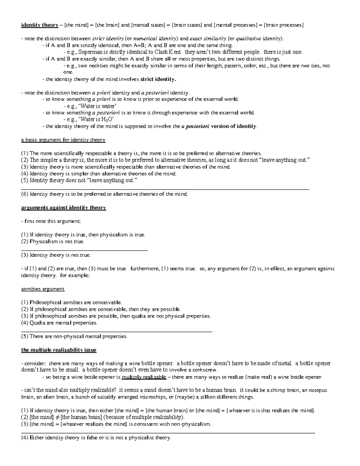 Handout 04: Understanding Identity Theory and Its Distinctions - Studocu