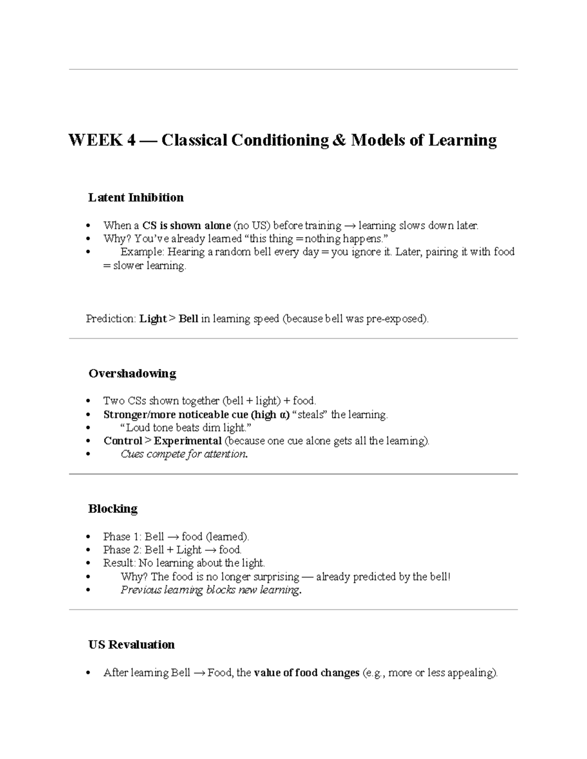 Ps261 Midterm 2 Notes: Classical Conditioning & Learning Models - Studocu