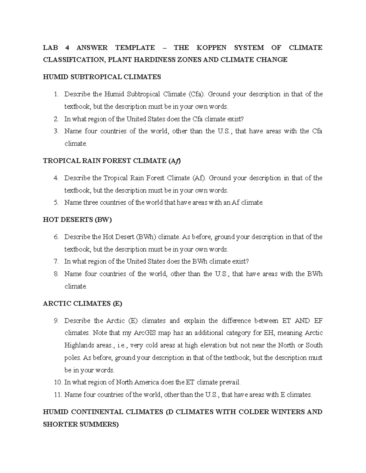 LAB 4 Climate Classification & Change Response Template - Studocu