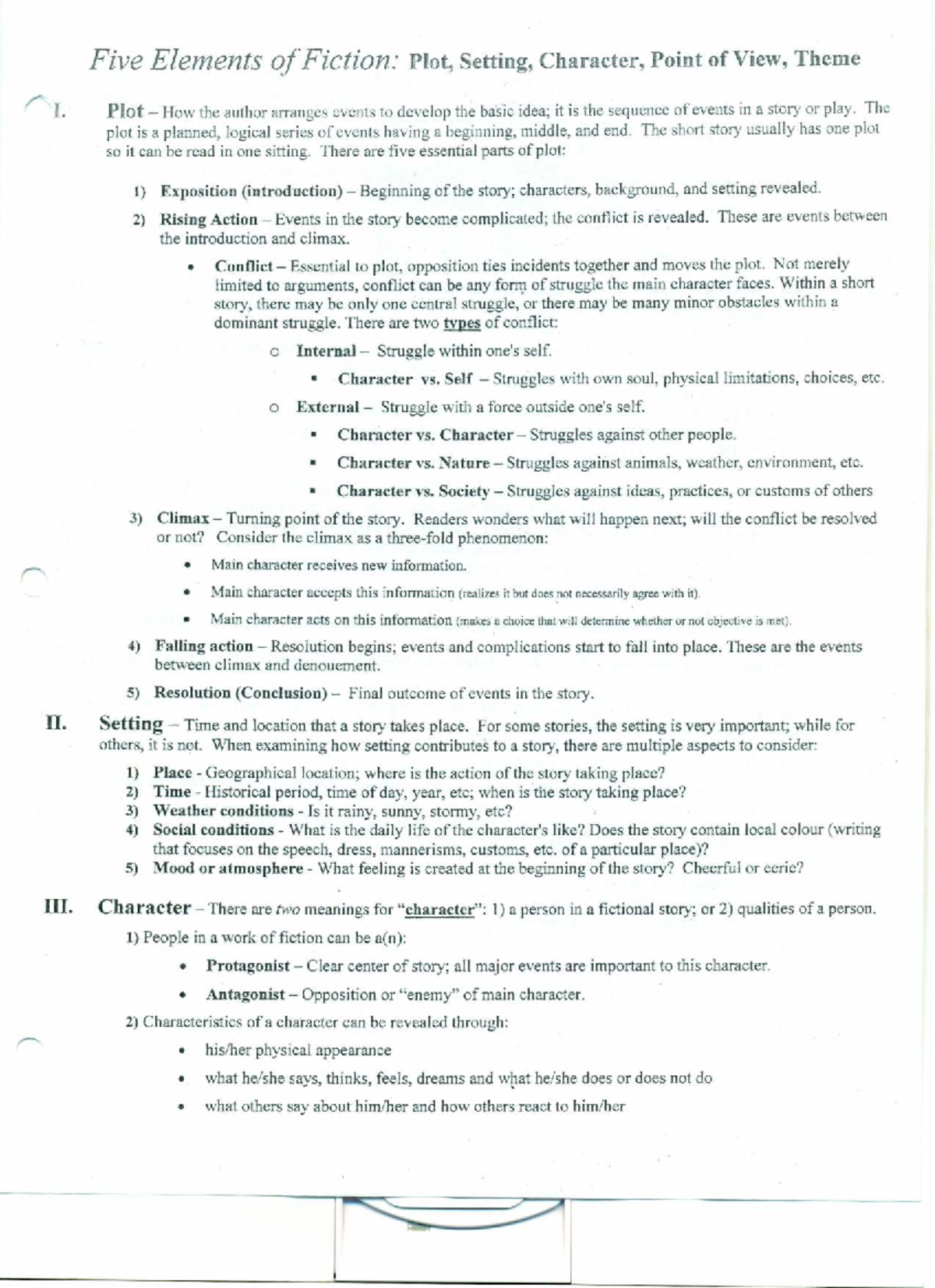 Elements of Fiction: Plot, Setting, Character, POV, and Theme - Studocu
