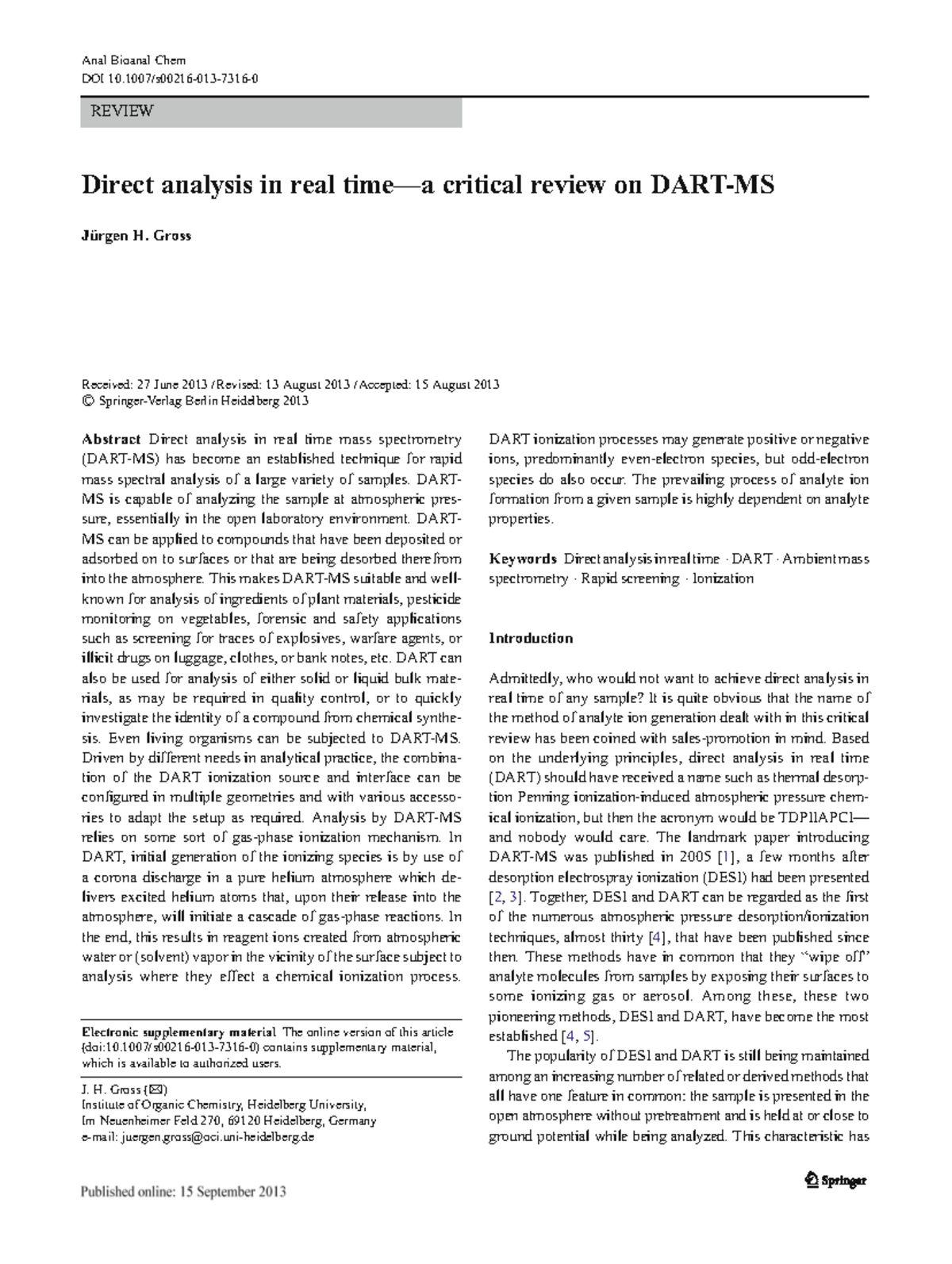 Direct Analysis in Real Time (DART-MS): A Critical Review - Studocu