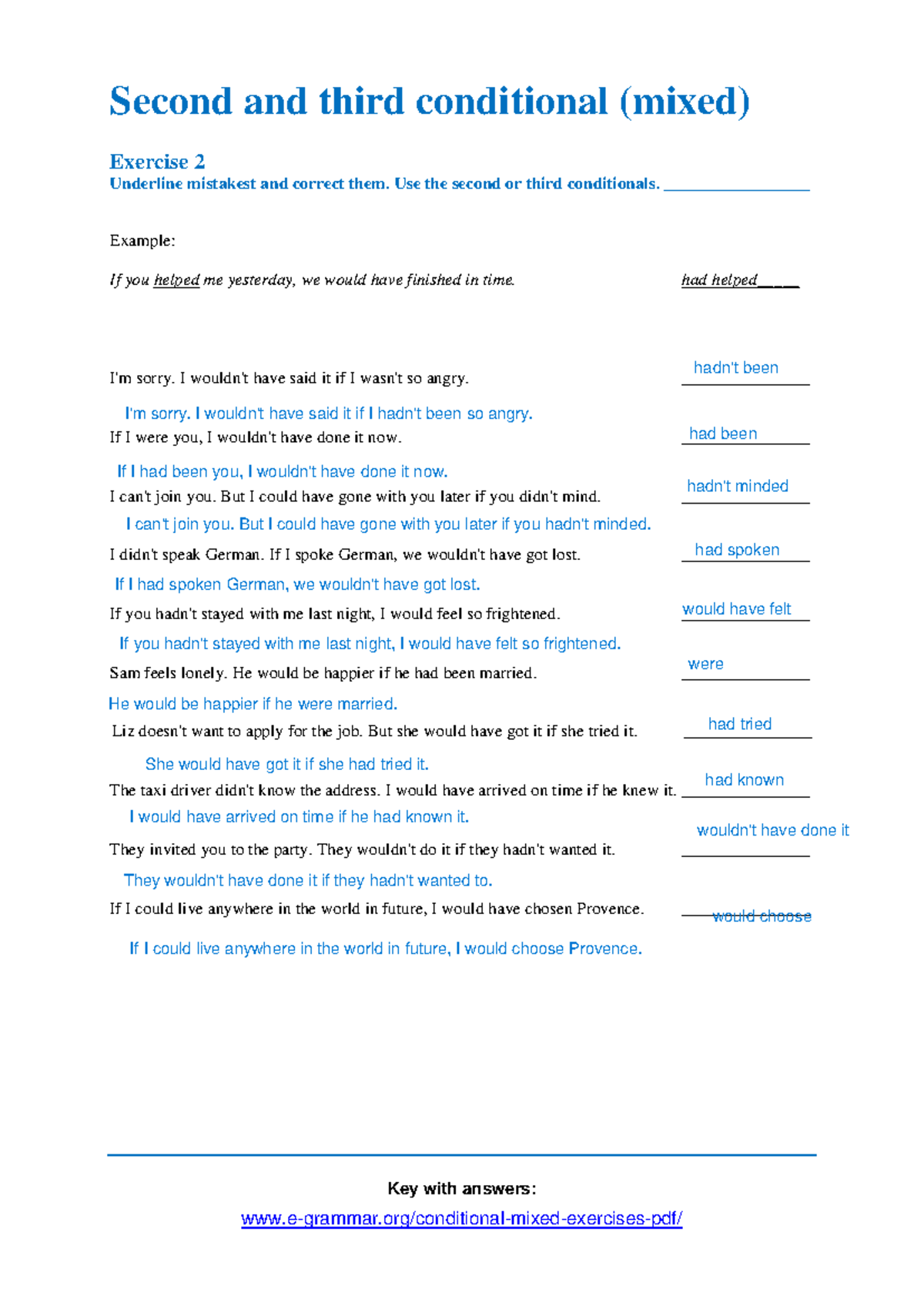 Second and Third Conditional Exercises with Answers (ENG 101) - Studocu