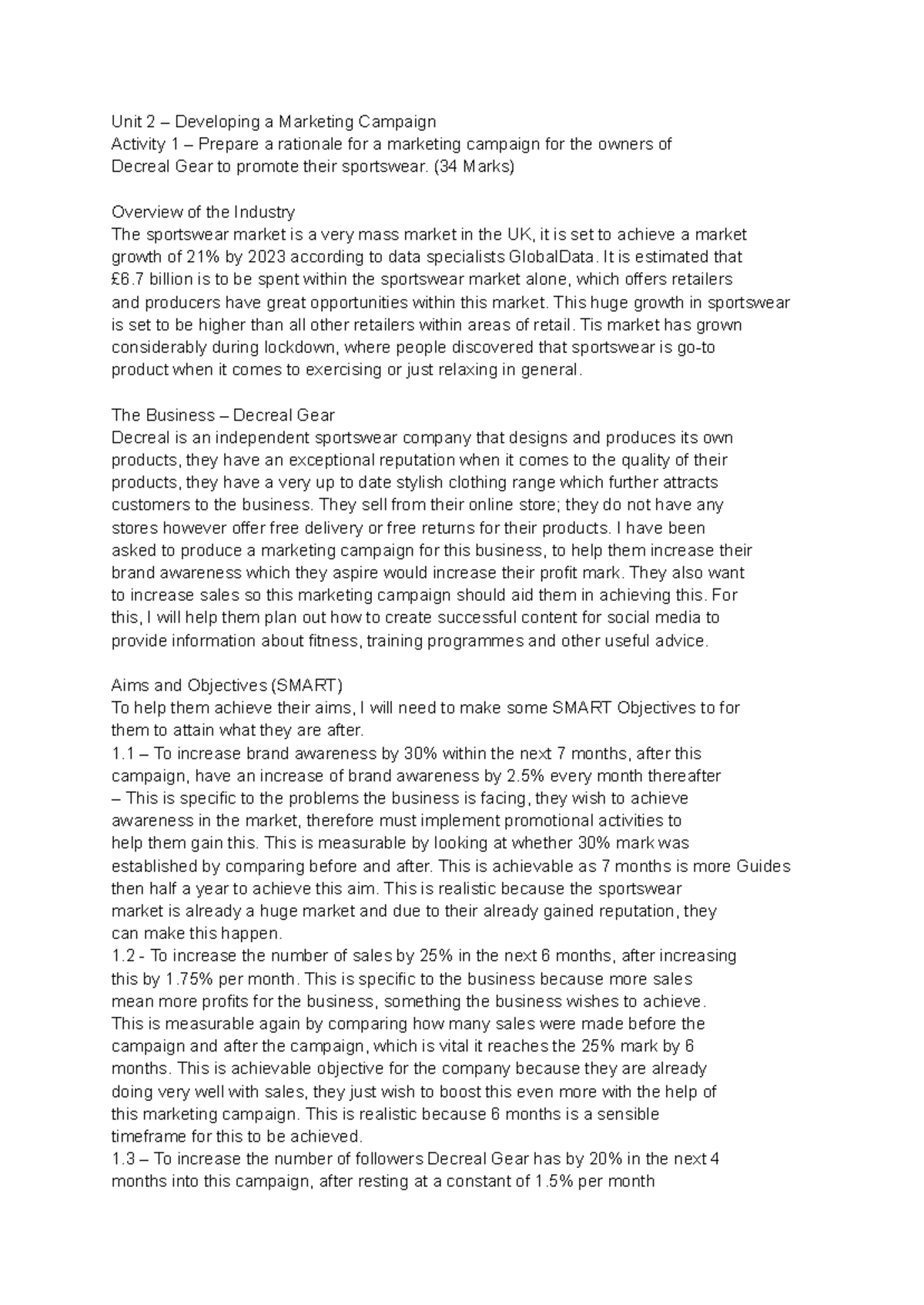 Marketing Campaign Proposal for Decreal Gear (Unit 2) - Studocu